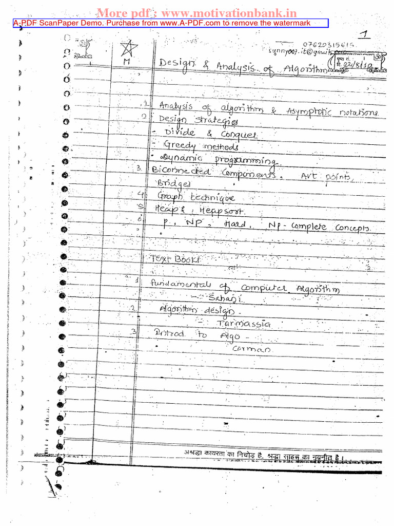 DESIGN and ANALYSIS of ALGORITHM Hand Written Notes | PDF | Career & Growth