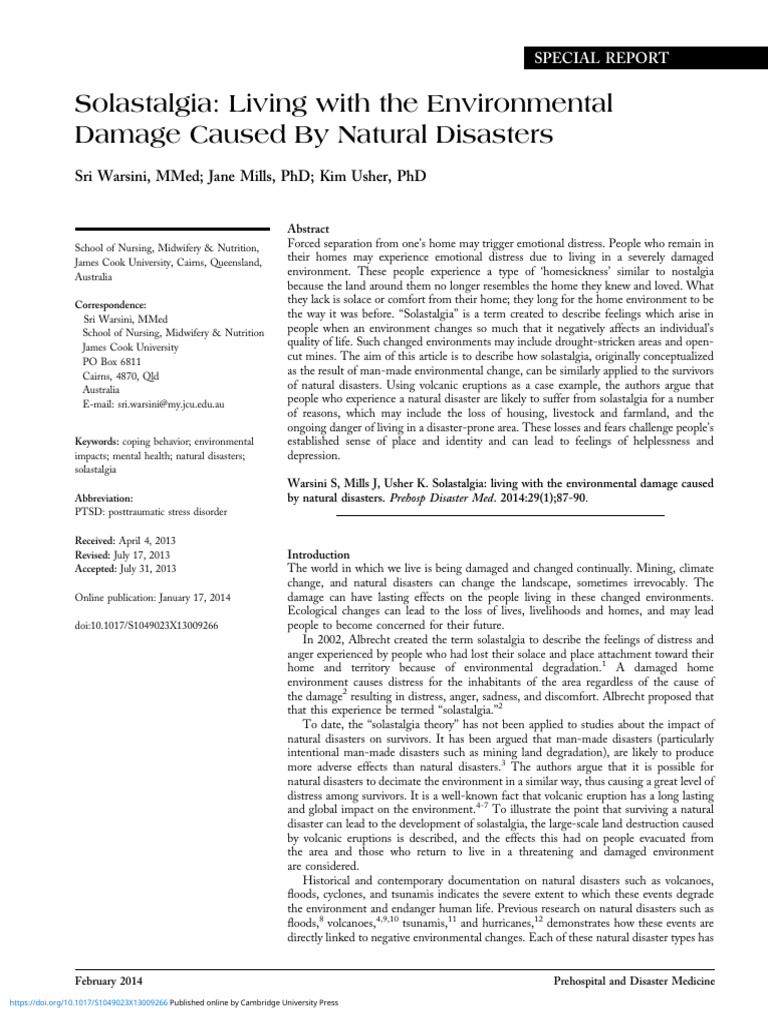 Solastalgia Living With The Environmental Damage Caused by Natural Disasters | PDF | Natural ...