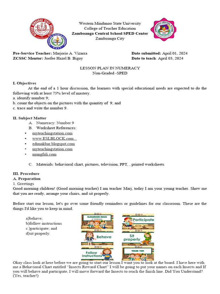 Lesson Plan Number 9 | PDF | Teachers | Lesson Plan