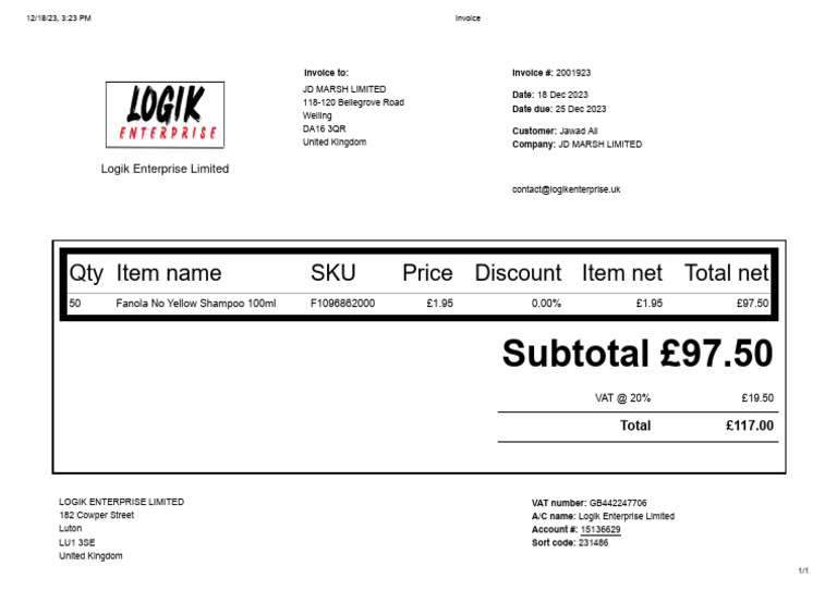 JD Marsh Invoice | PDF
