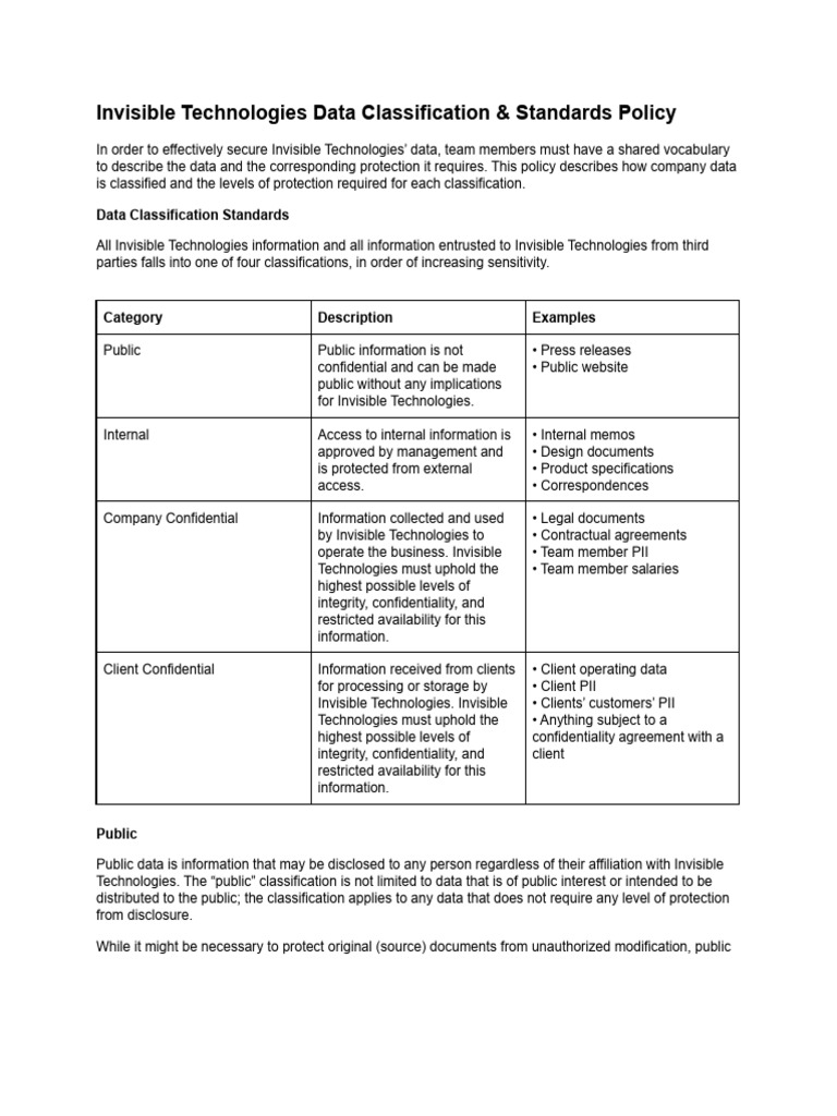 Data Classification & Standards Policy | PDF | Non Disclosure Agreement ...