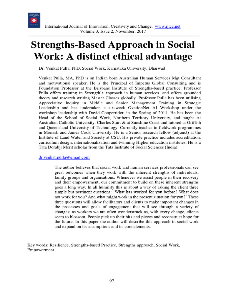 Strengths-Based Approach in Social Work: A Distinct Ethical Advantage ...