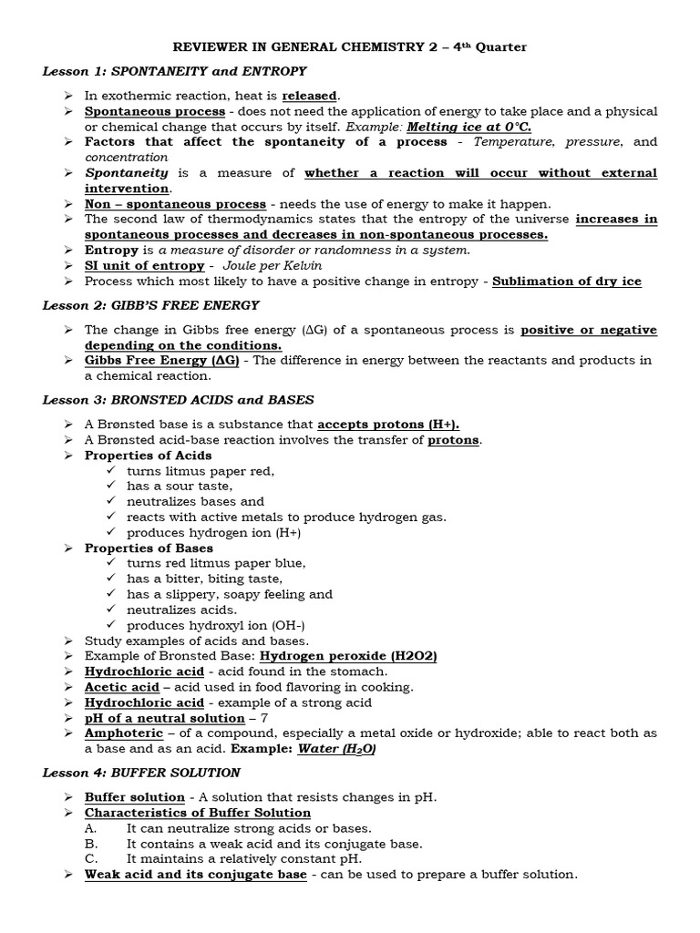 Gen Chem 2: 4th Quarter Reviewer | PDF | Redox | Acid