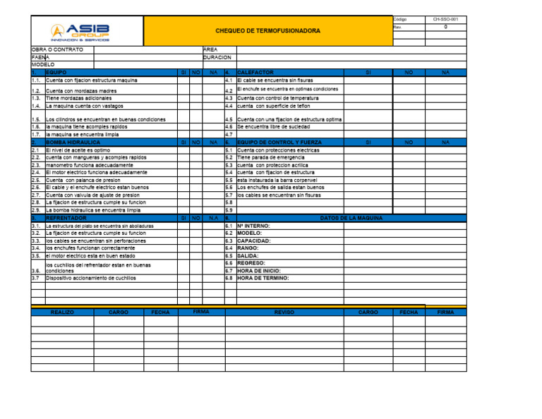 LISTA DE VERIFICACION DE TERMOFUSIONADORA | Descargar gratis PDF ...