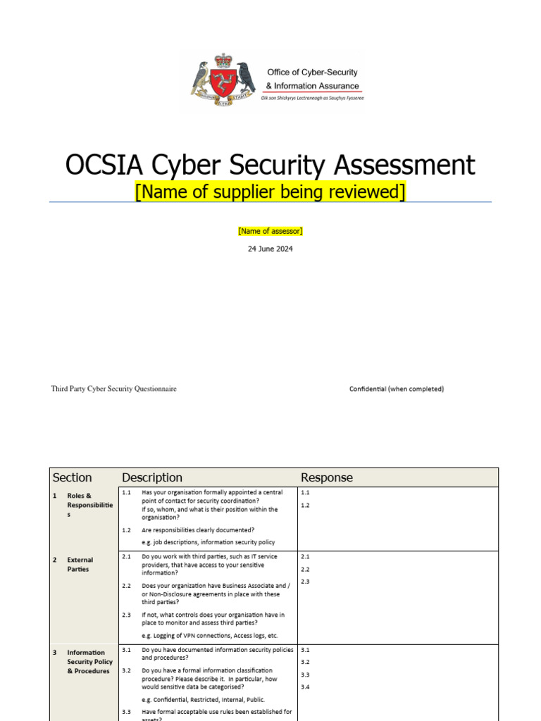 ocsia-supplier-security-questionnaire | Download Free PDF | Security | Computer Security