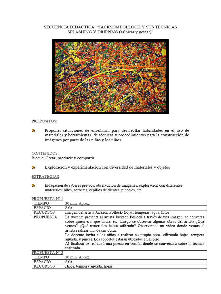 Secuencia Didáctica - Jackson Pollock | PDF