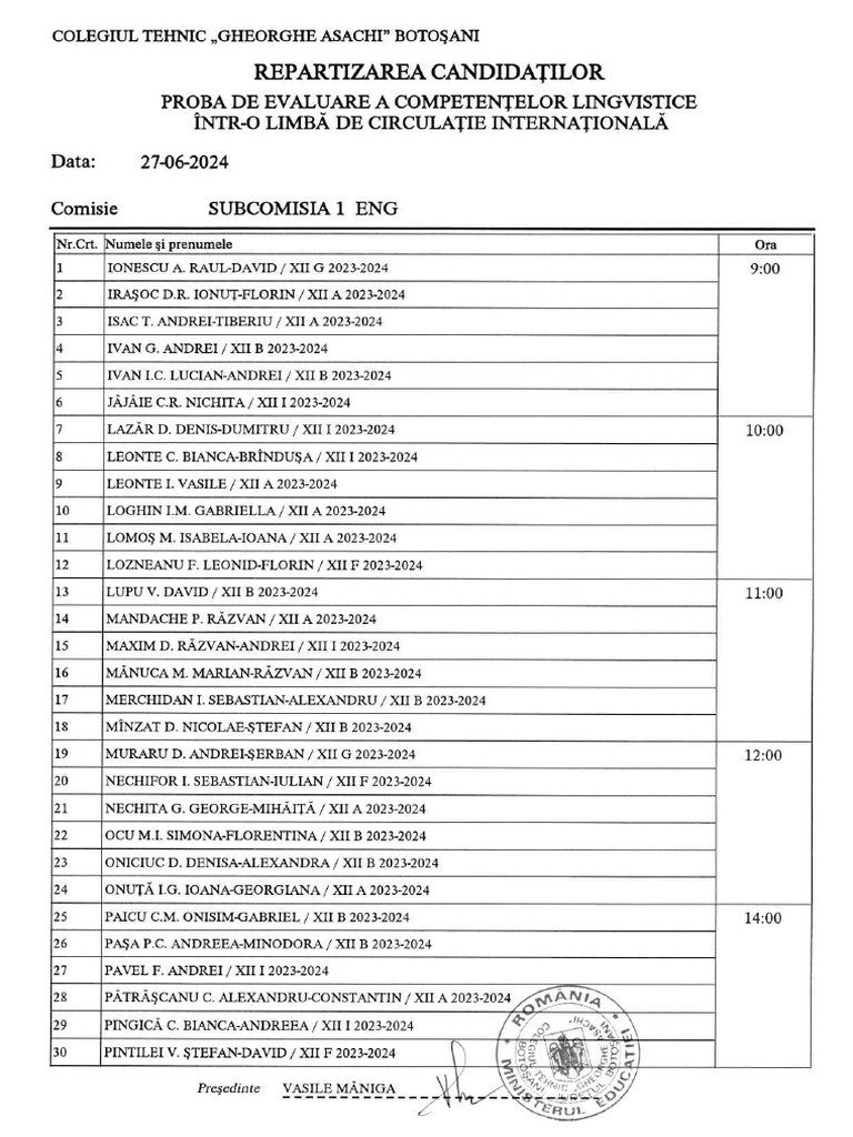 PROBA C - Planificare 27.06.2024 | PDF
