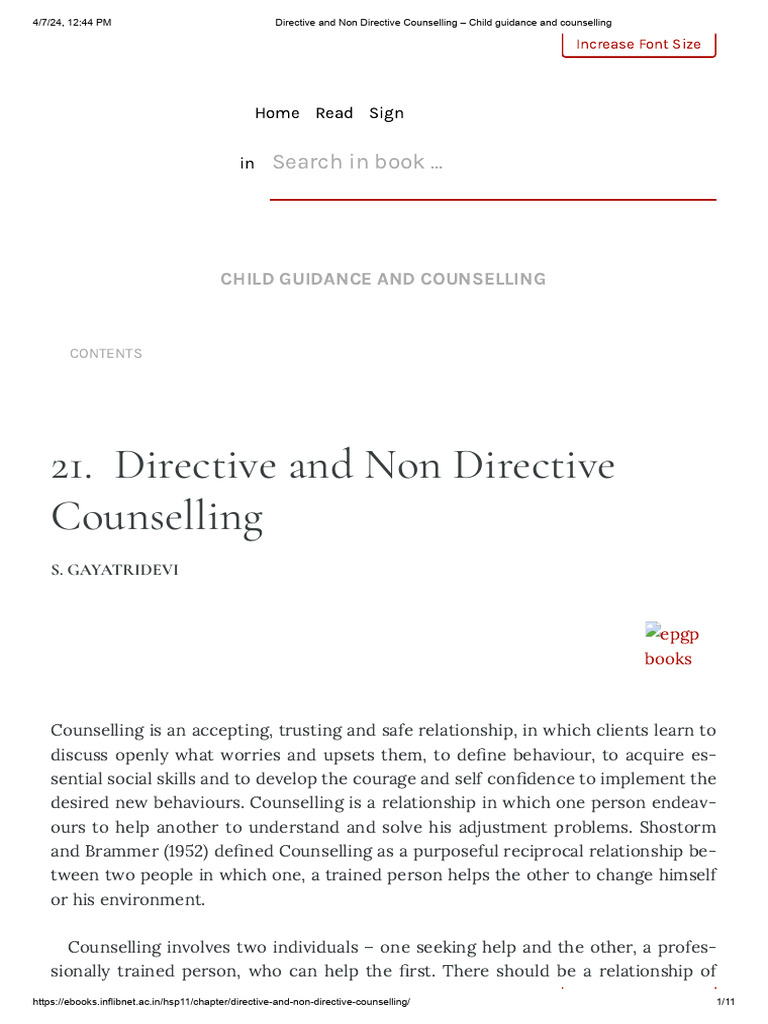 Directive and Non Directive Counselling - Child Guidance and ...