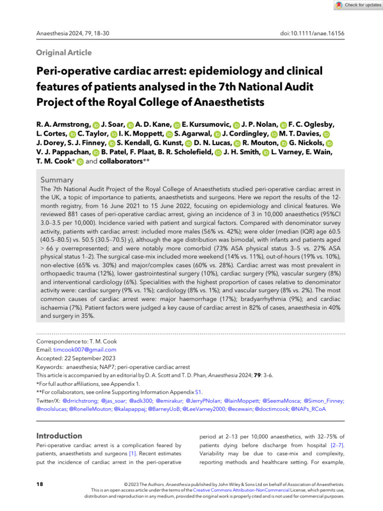 Anaesthesia 2023 Armstrong Peri Operative Cardiac Arrest Epidemiology ...