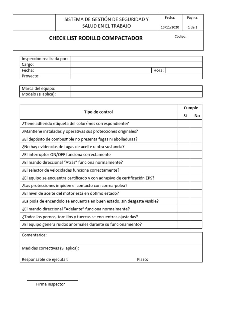 Check List Rodillo Compactador | PDF