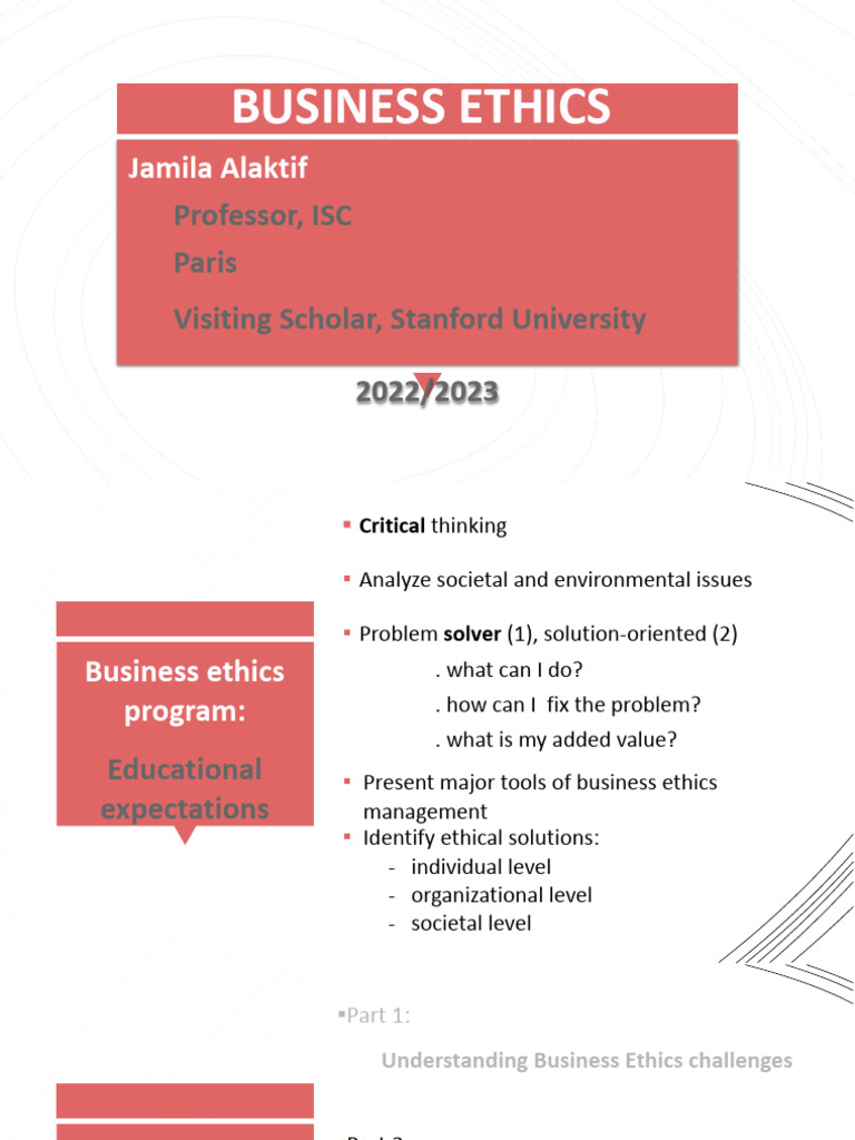 BE Part 2 - Student Handout | PDF | Leadership | Business Ethics