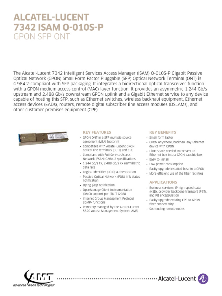 Alcatel 7342isam Ont Format SFP | PDF | Computer Network | Physical ...