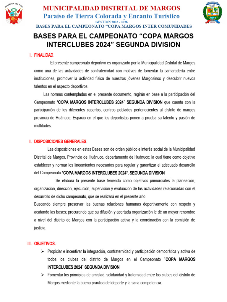 BASES PARA EL CAMPEONATO COPA MARGOS LIBRE | Descargar gratis PDF | Documento de identidad ...