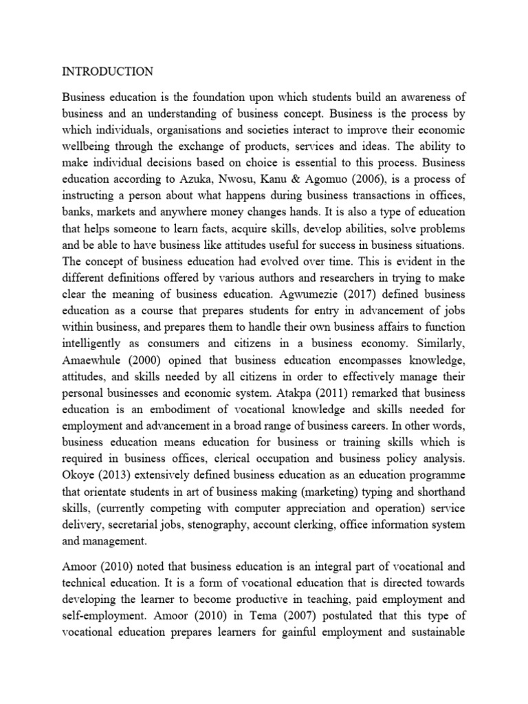 INTRODUCTION Strategies For Improving Performance of Business Education ...