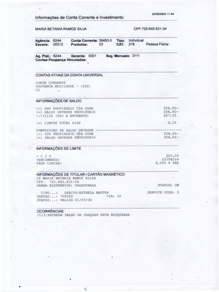 extrato da conta corrente | PDF