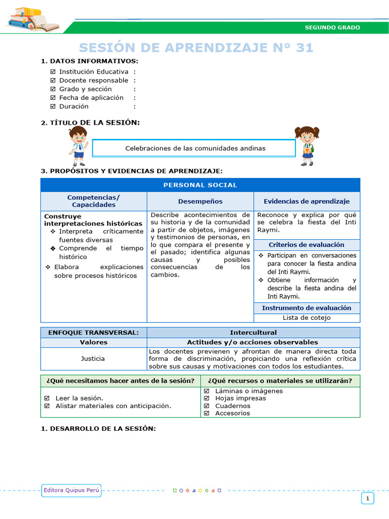 Sesiones de Aprendizaje - EDA IV Semana 4 - Editora Quipus Perú | PDF | Evaluación | Aprendizaje