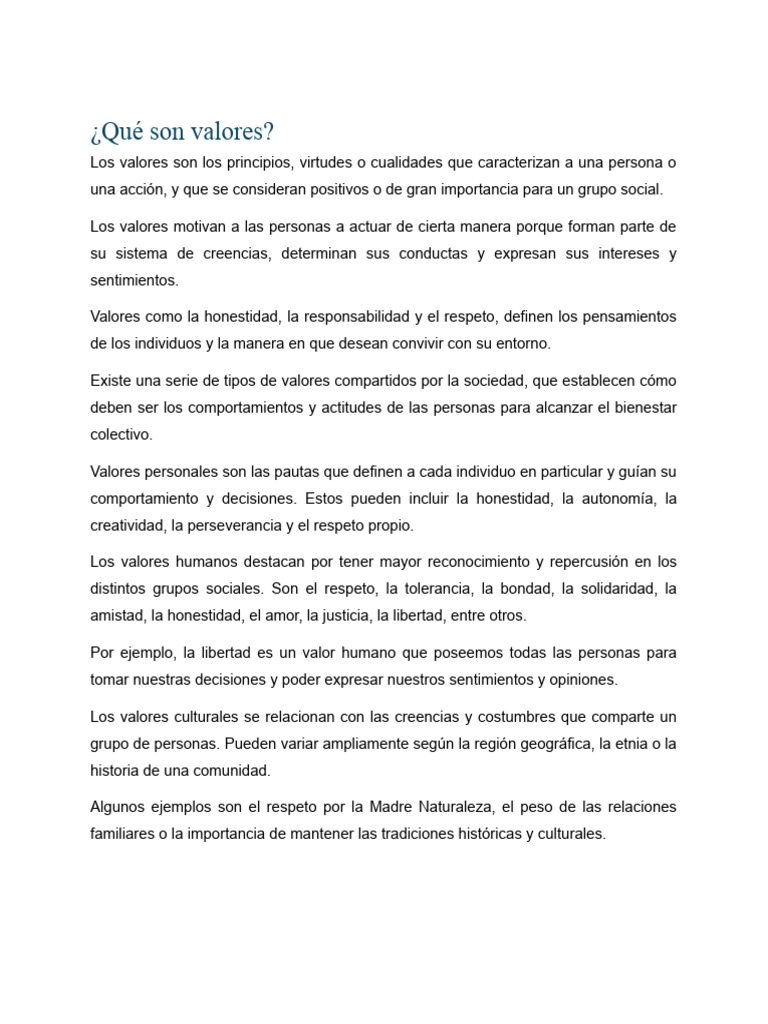 Qué Son Valores | PDF | Tolerancia | Comportamiento