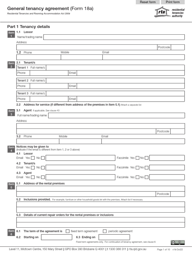 Form 18a General Tenancy Agreement | Download Free PDF | Lease ...