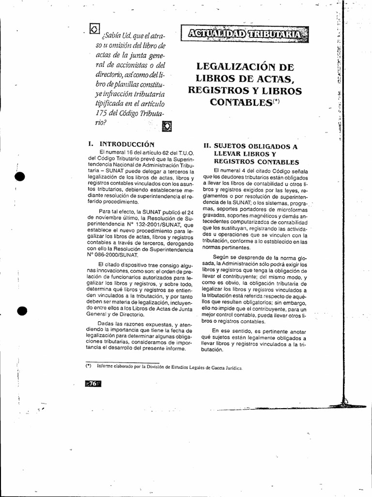 Legalizacion de Libros de Actas, Registros y Libros Contables | PDF | Contabilidad | Impuestos