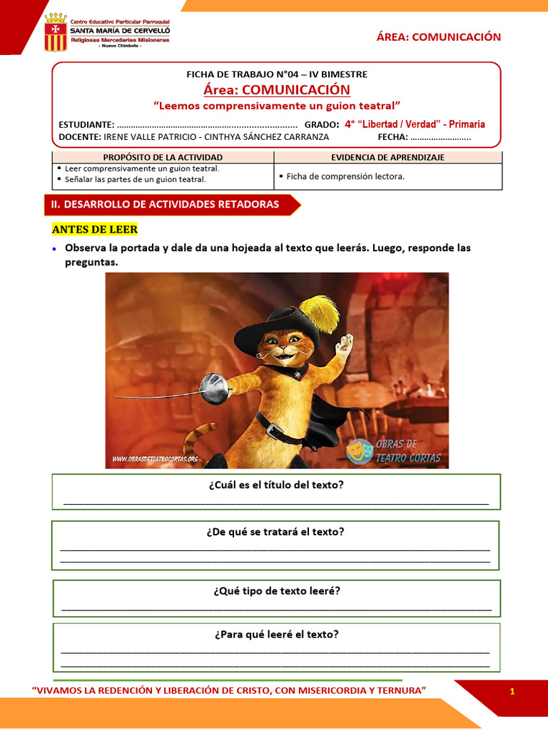 Ficha de Trabajo N04 - Leemos Comprensivamente Guion Teatral | PDF | Teatro Ficha de Trabajo N04 - Leemos Comprensivamente Guion Teatral | PDF | Teatro
