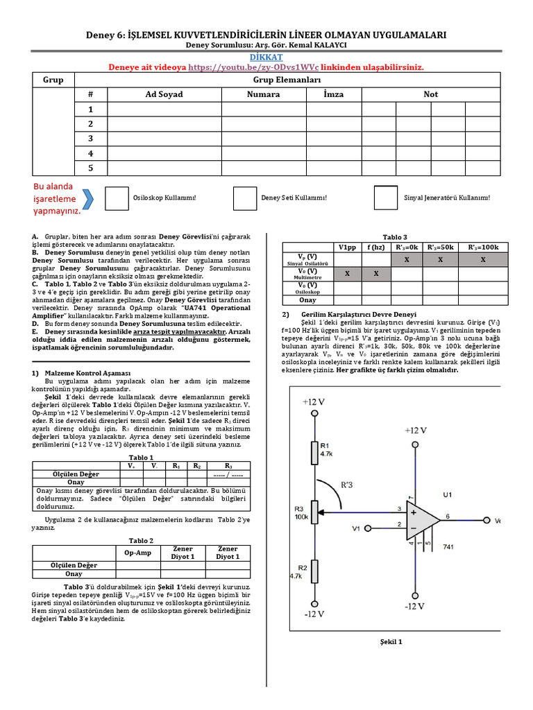 Elektronik Lab. 6. DENEY Föyü (Pratik K S M) 2024 | PDF