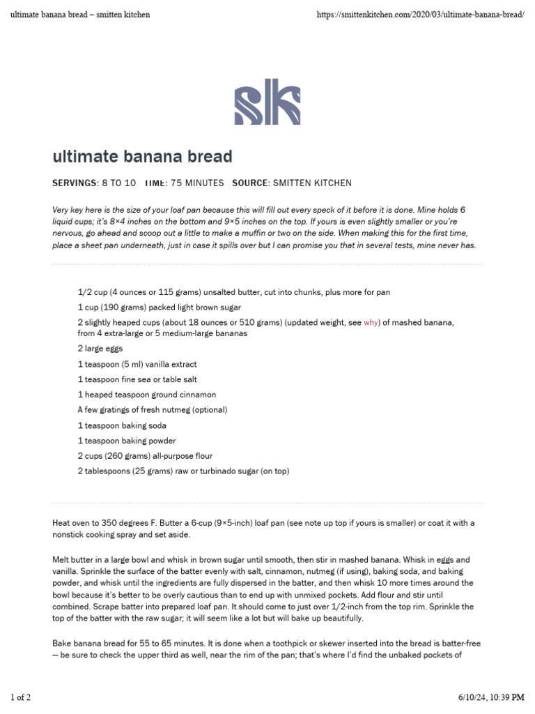Banana Bread | PDF | Teaspoon | Breads