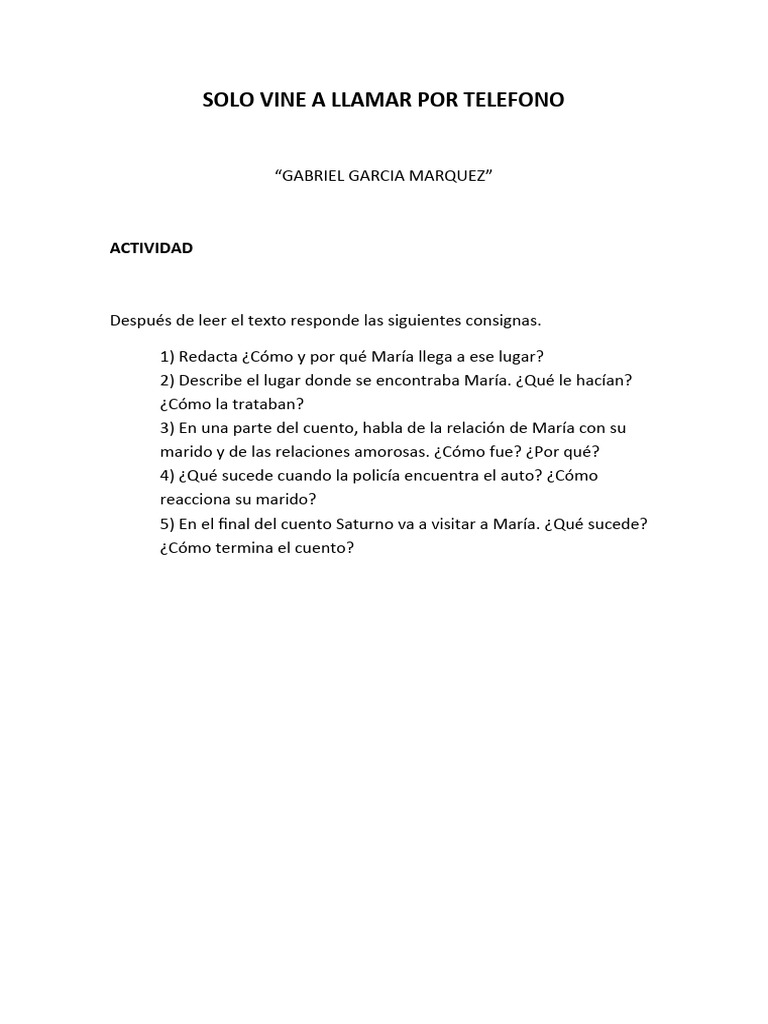 Actividad Solo Vine A Llamar Por Telefono | PDF