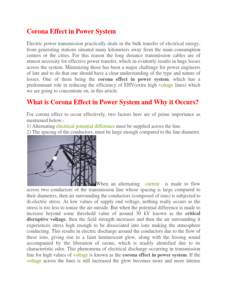 Corona Effect in Power System | PDF | Electric Power Transmission ...