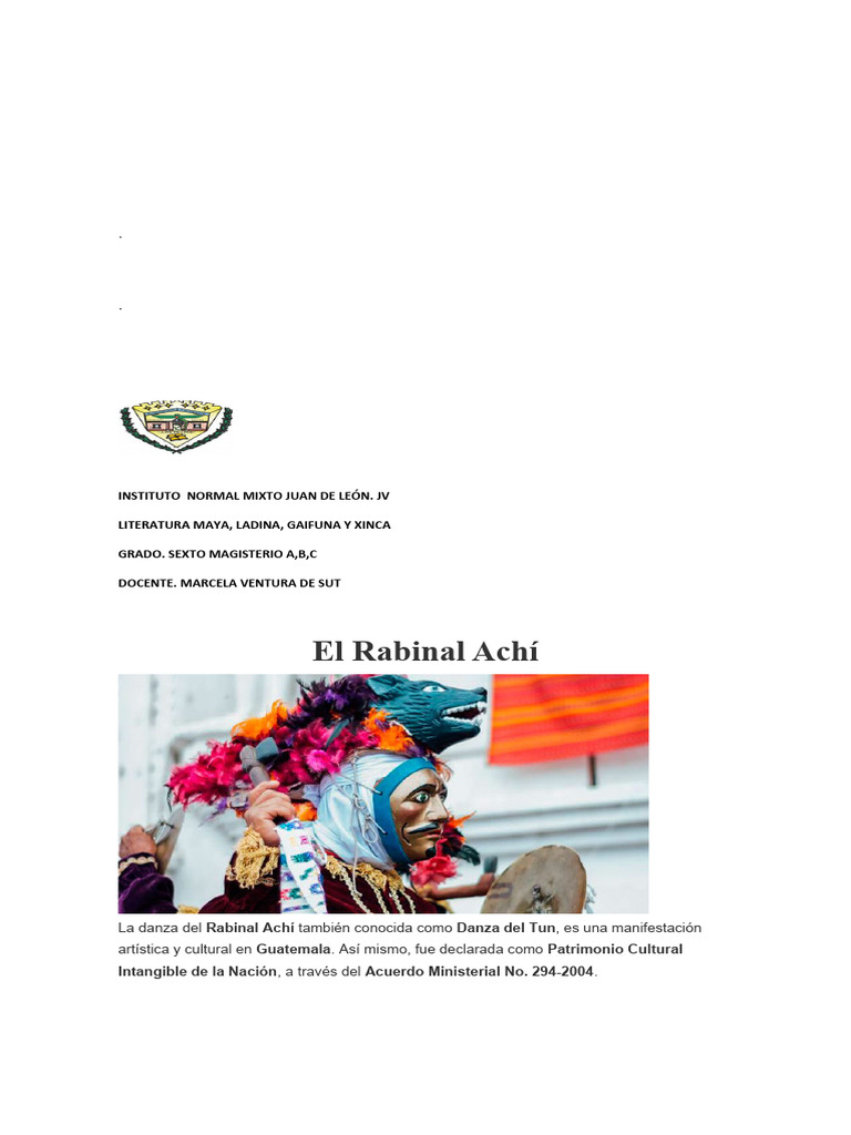 RABINAL ACHI | PDF | Mesoamérica | Pueblos mayas
