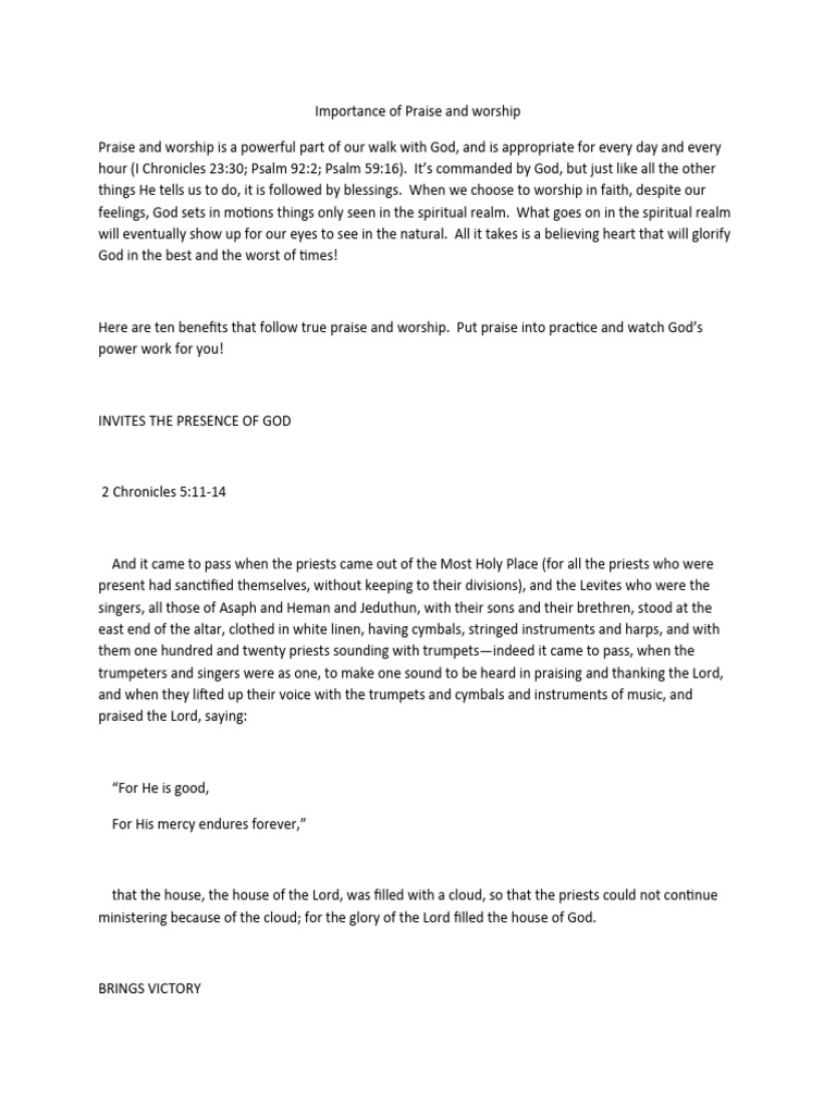 Importance of Praise and Worship | PDF | Religion & Spirituality