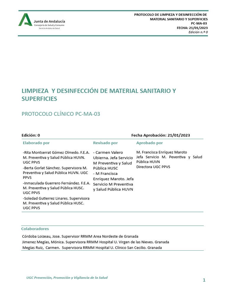 20230220144524pc-Ma-03 Protocolo de Limpieza y Desinfeccion de Material Sanitario 21-1-23 | PDF ...