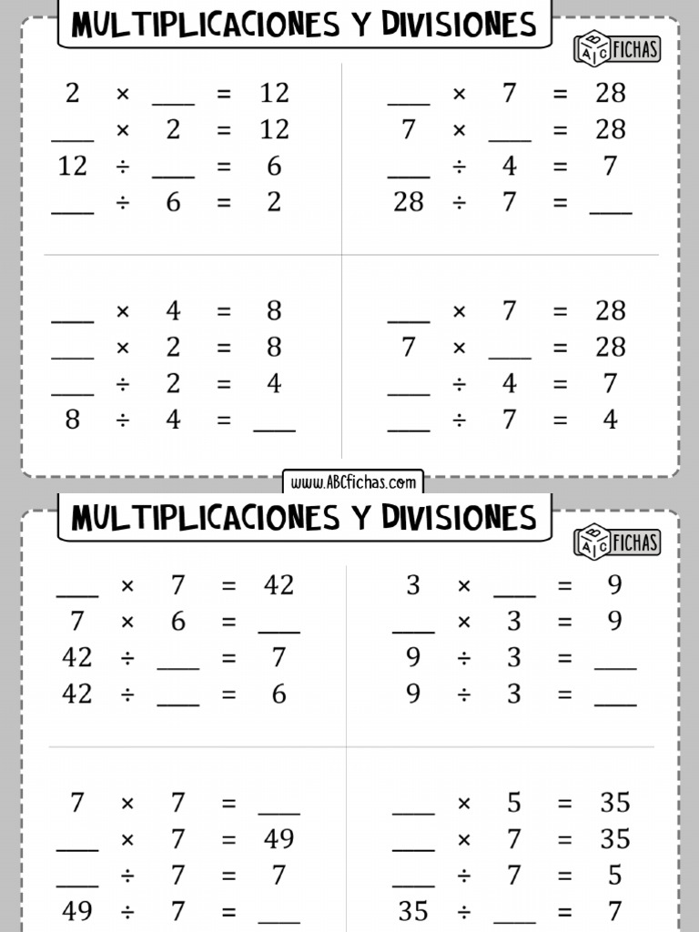 Cuadernillo de Multiplicaciones-Divisiones para Retroalimentación | PDF