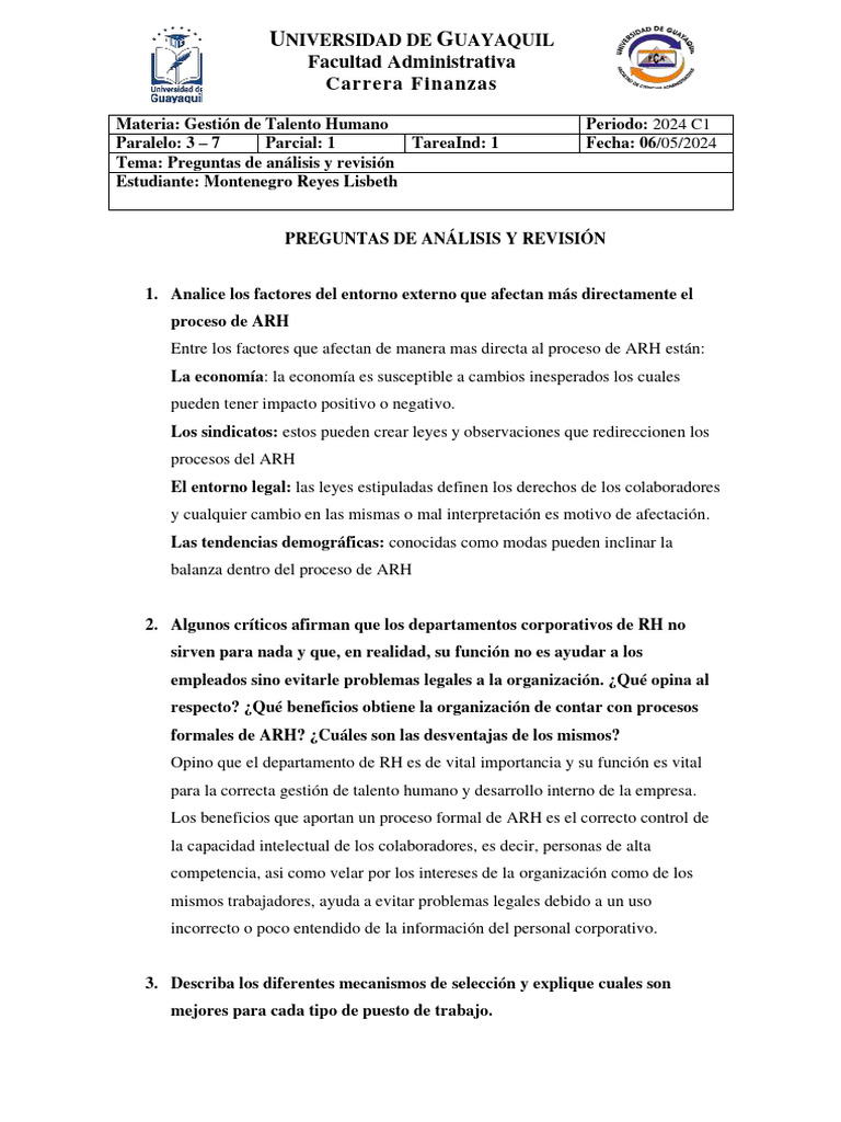 Tarea # 1 Montenegro Reyes Lisbeth | PDF | Empleo