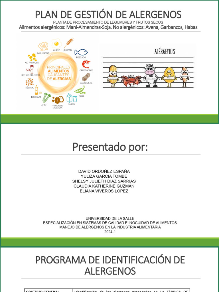 Plan De Gestion De Alergenos Grupo 4 Suestentacion Pdf Calidad