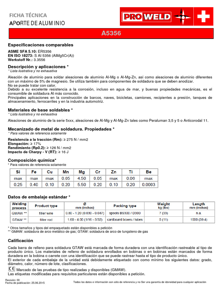 Alambre de Aluminio 5356 | Descargar gratis PDF | Soldadura | Construcción