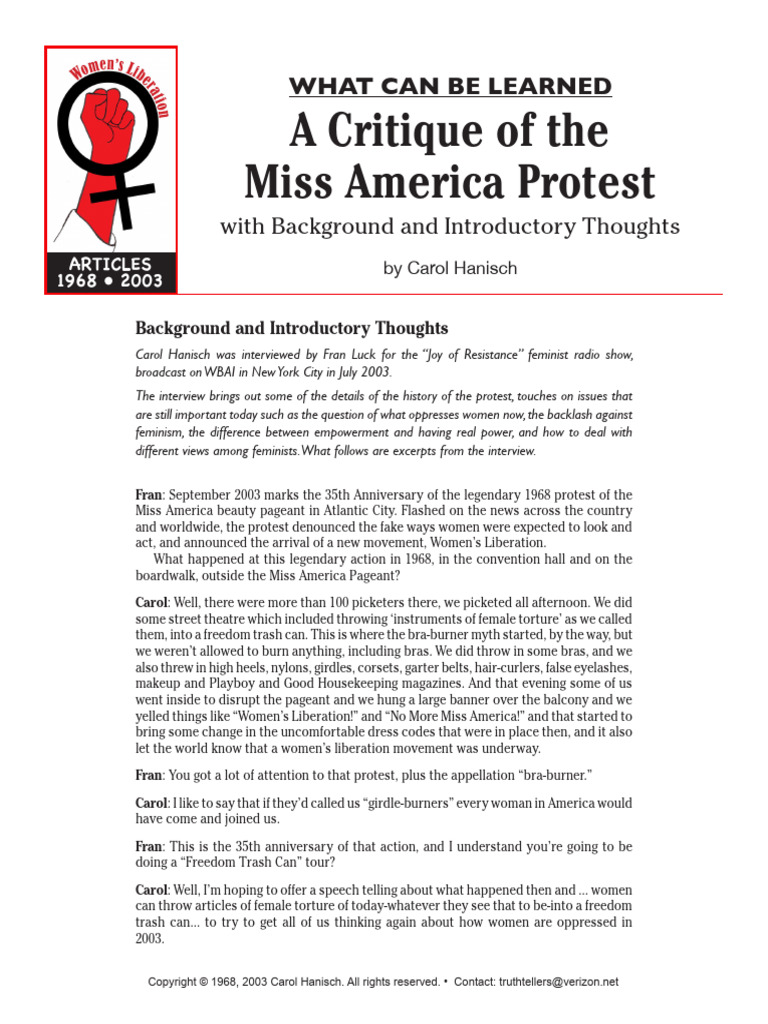 A Critique of The Miss America Protest, Hanisch | PDF | Feminism ...