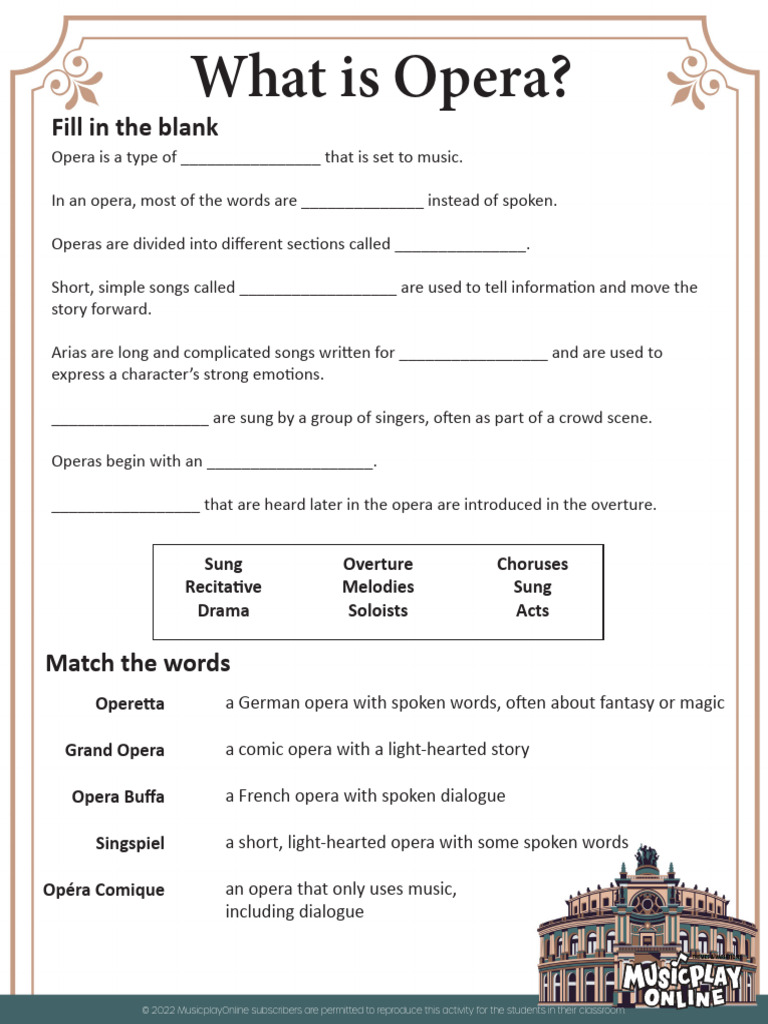 What Is Opera Worksheets V2 | PDF | Opera | Vocal Musical Compositions