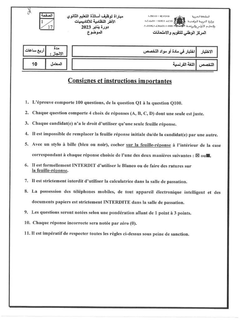1 - 1 - Concours - Contractuels (2023) (Lycée) (Janv) | PDF