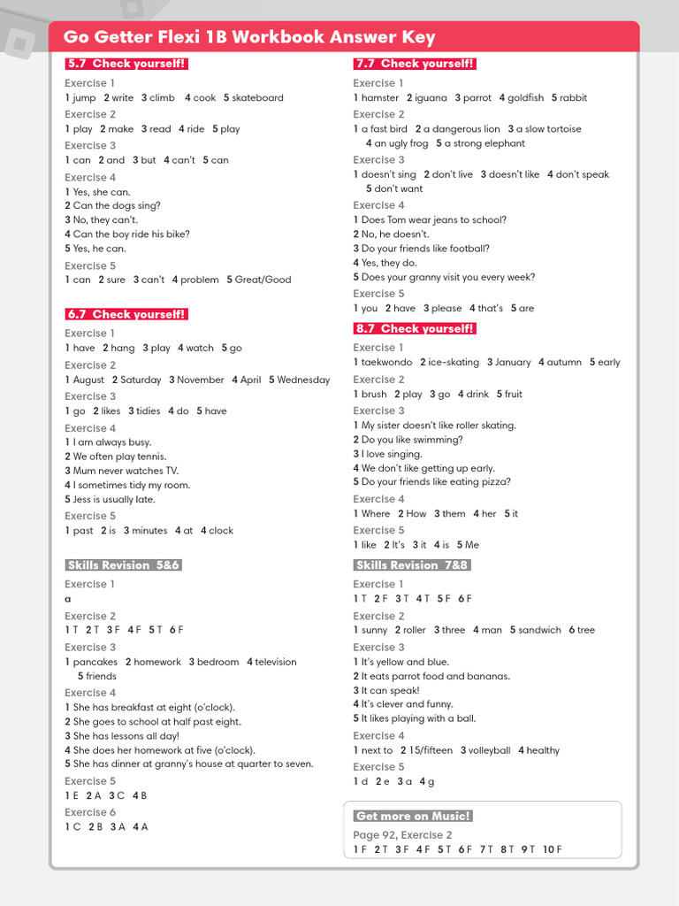 Go Getter 1B Workbook Answer Key | PDF