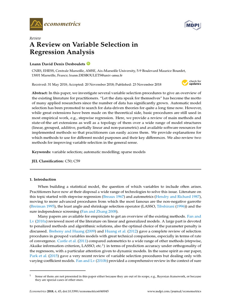 A Review On Variable Selection in Regression | PDF | Akaike Information Criterion | Linear ...
