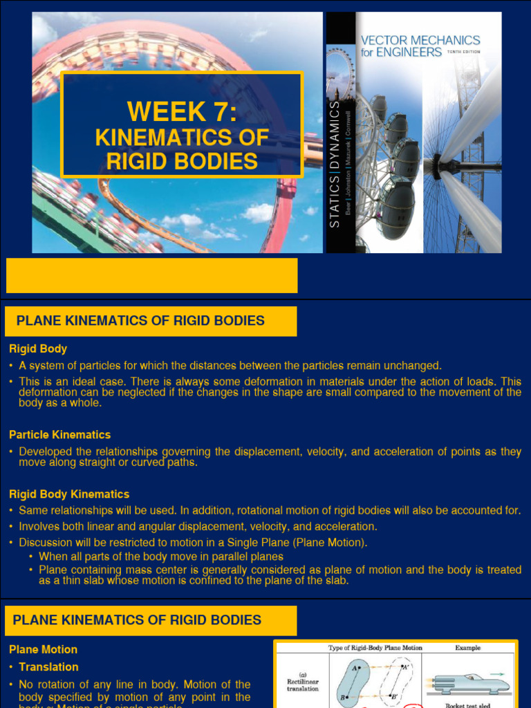 Week 7 - Plane Motion | PDF | Rotation Around A Fixed Axis | Kinematics