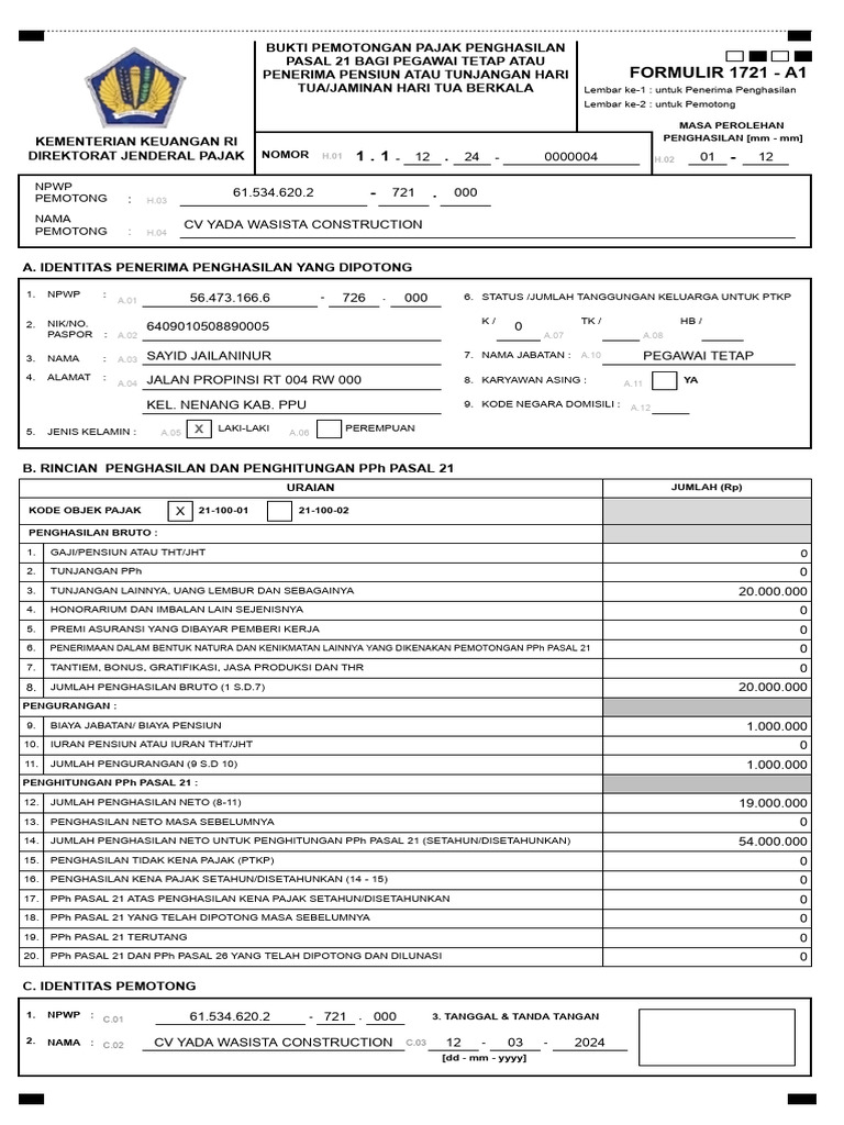 FORMULIR 1721 - A1: Nomor | PDF