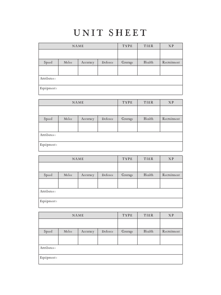 Silverbayonet Unit Sheets | PDF