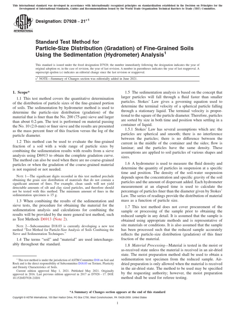 ASTM D7928 Standard Test Method For Particle-Size Distribution ...