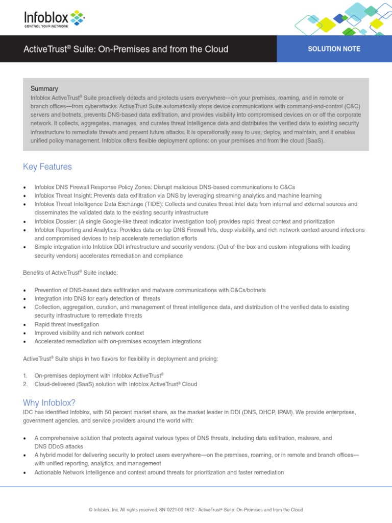 Infoblox Solution Note Activetrust Suite On Premises and From The Cloud | PDF | Cloud Computing ...