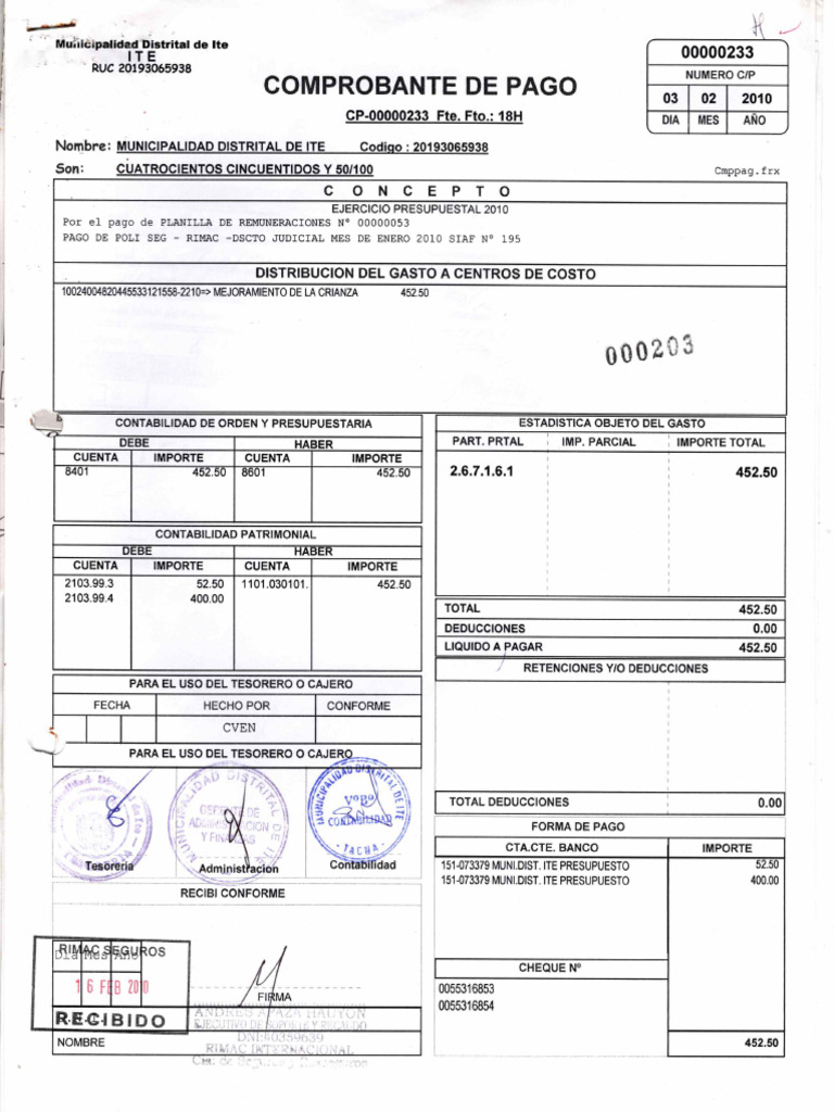 Comprobante De Pago 233 2010 Pdf