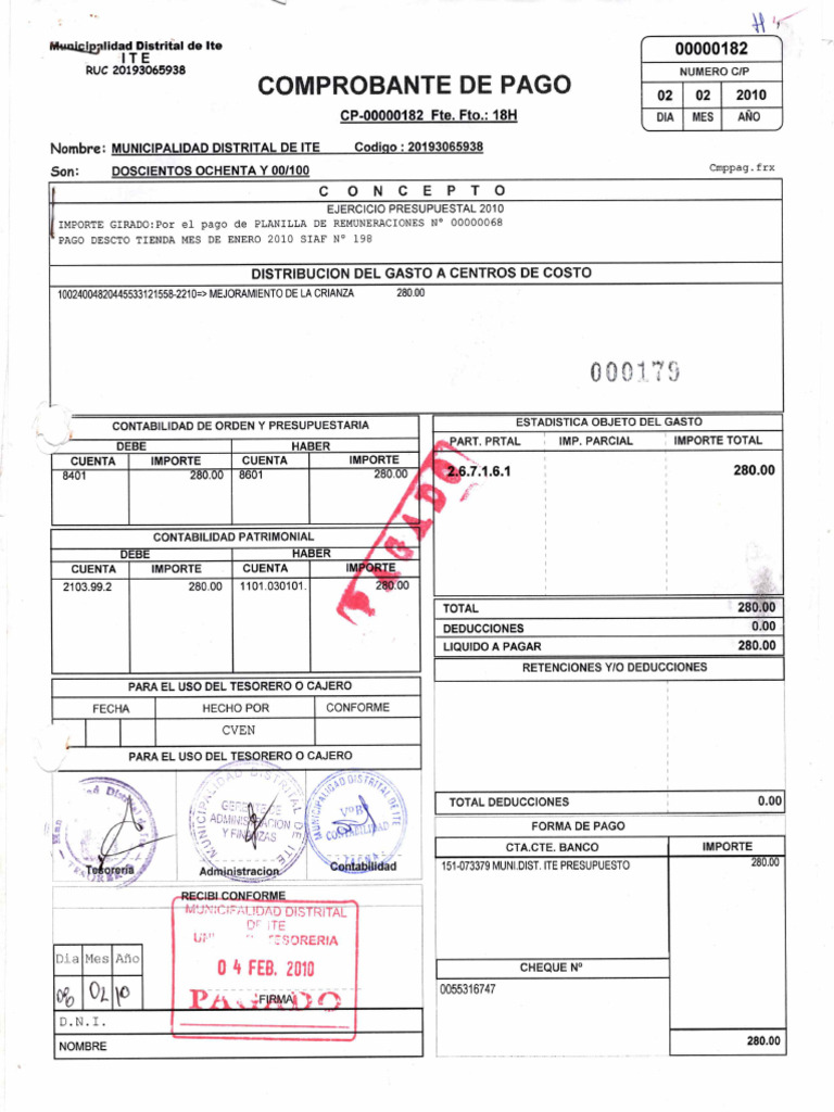 Comprobante de Pago 182 2010 | PDF