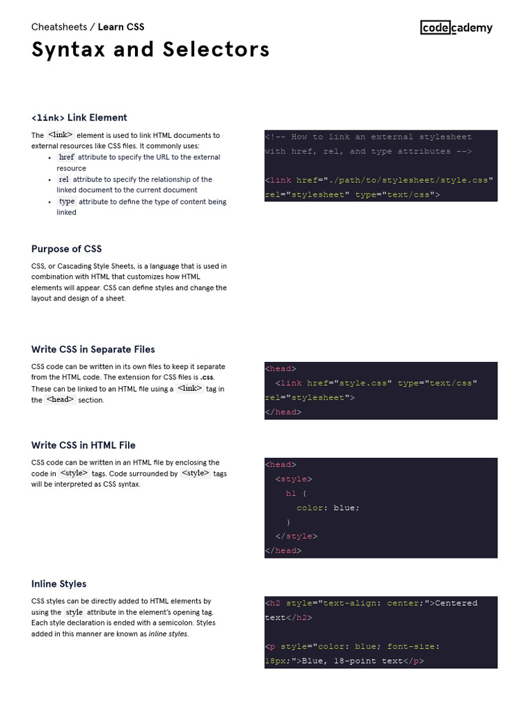 1- Syntax and Selectors | PDF | Html Element | Html