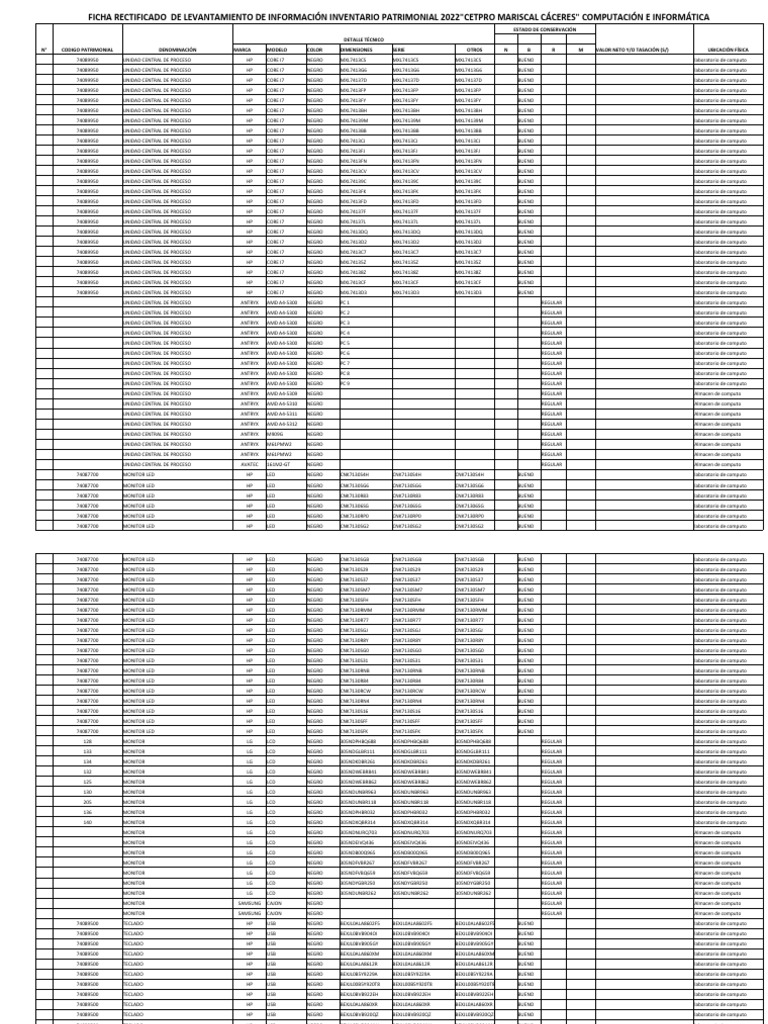 Ficha de Levantamiento Rectifcado Información Inventario Patrimonial 2022 C.E.I | PDF | Hewlett ...