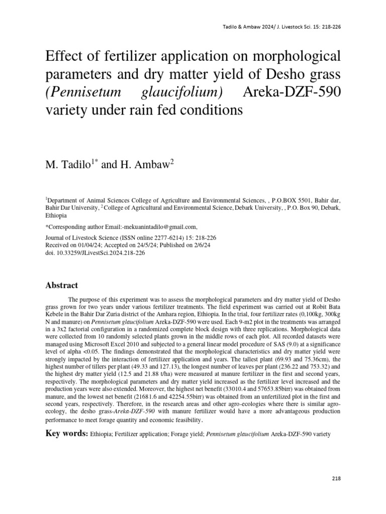 Desho Grass | PDF | Fertilizer | Agriculture